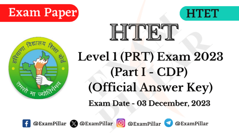 HTET Level 1 (PRT) Exam Paper - 3 Dec 2023 (Part I - CDP) (Official ...